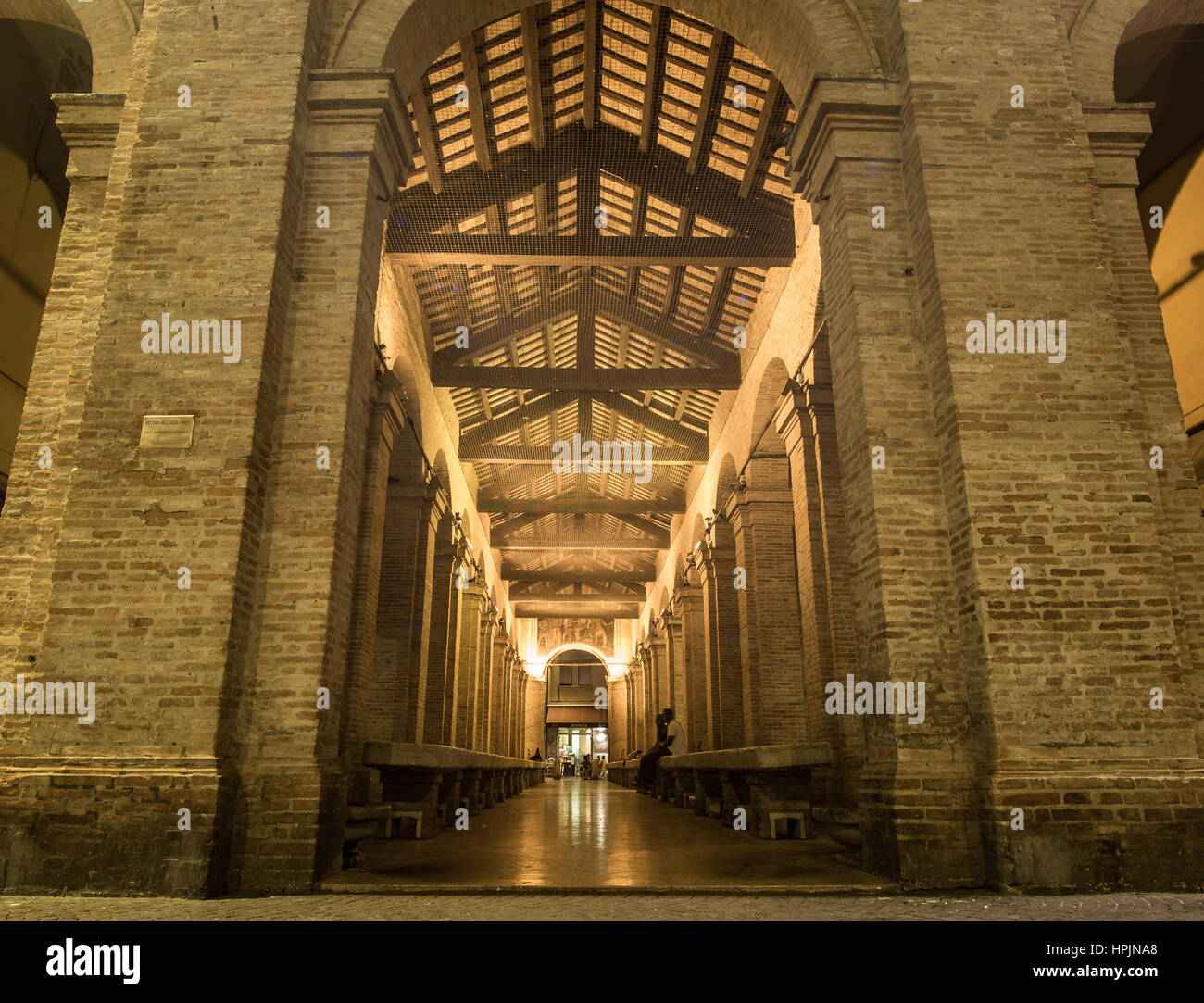 Old fish market in Rimini at night. It is located next to the central ...