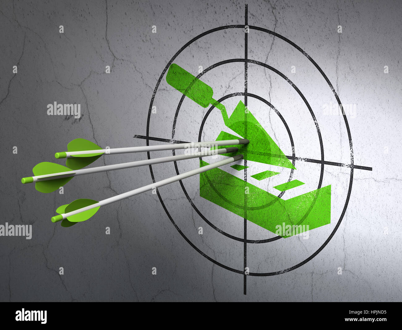 Constructing concept: arrows in Brick Wall target on wall background ...