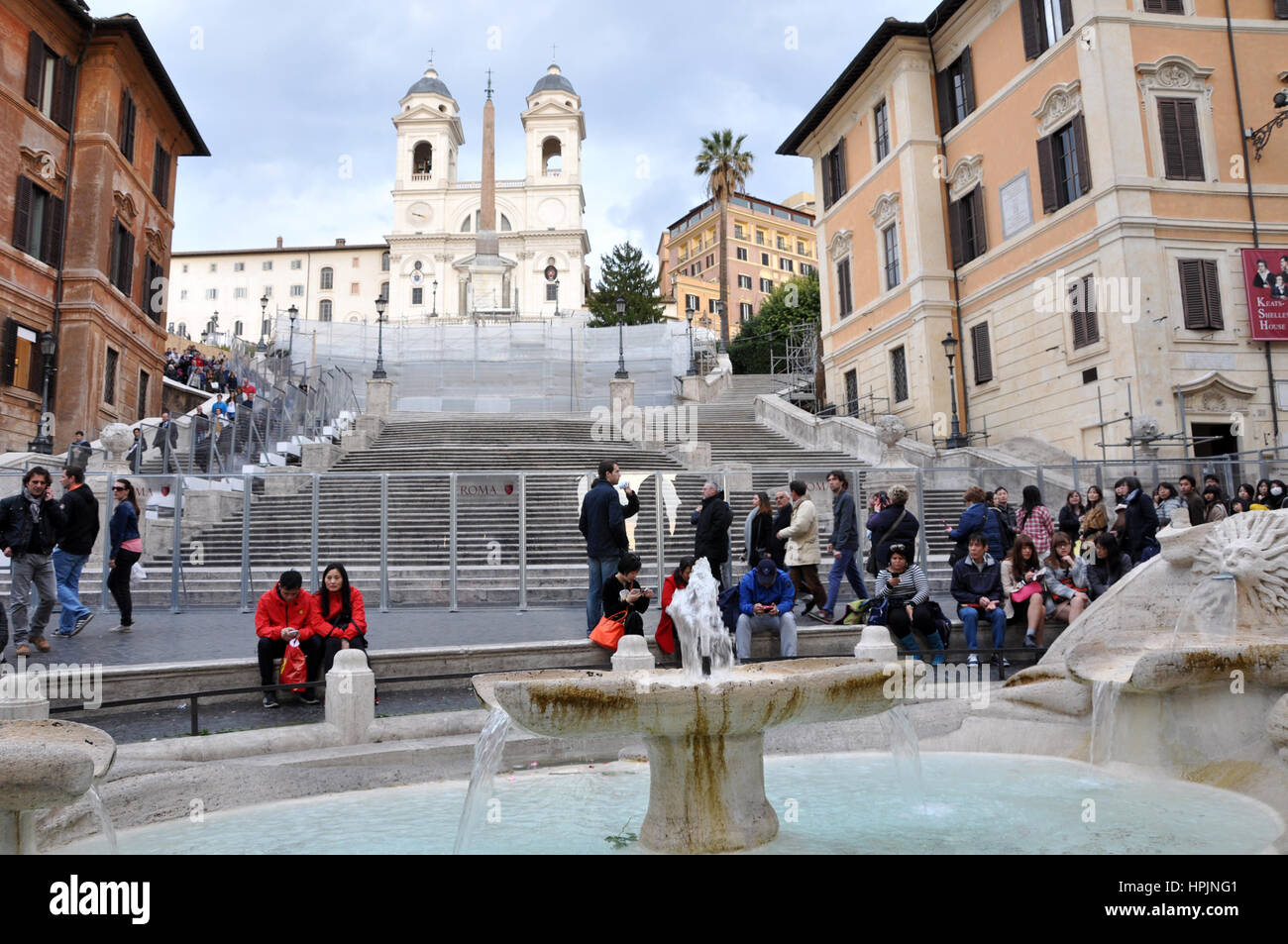 ROME, ITALY - MARCH 14, 2016: Tourists visiting the Piazza di Spagna ...
