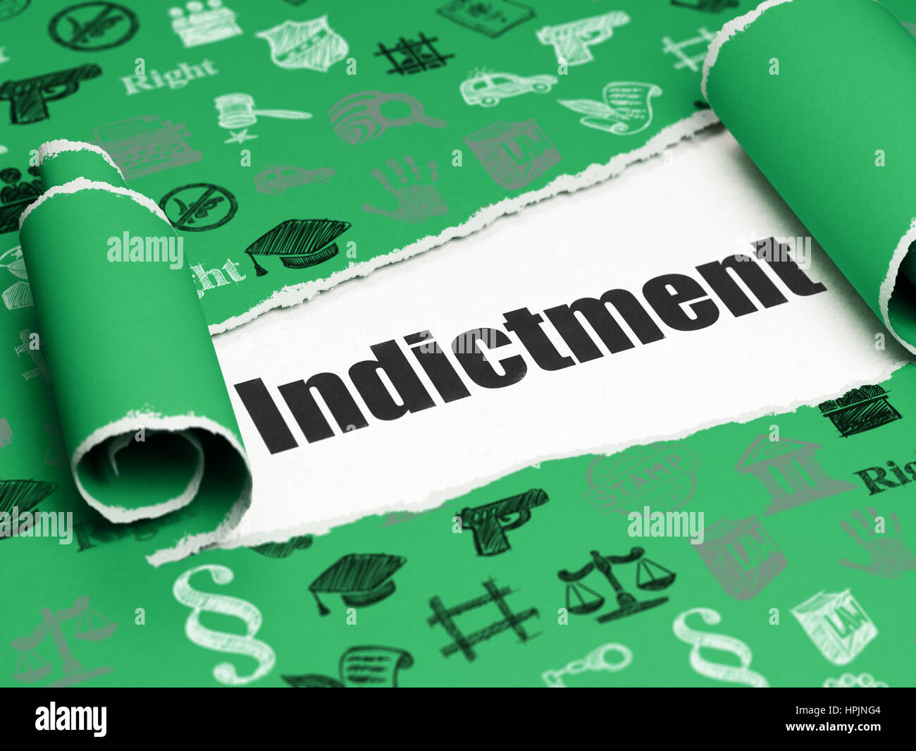 Law concept: black text Indictment under the piece of torn paper Stock ...