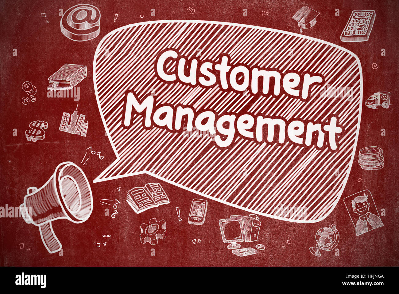 Customer Management - Doodle Illustration on Red Chalkboard Stock Photo ...