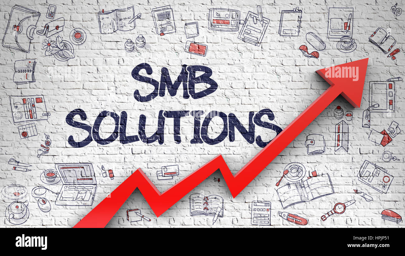 SMB Solutions Drawn on White Brick Wall Stock Photo - Alamy