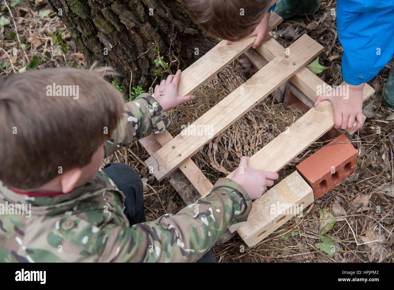 Primary school kids making a bug hotel. Pix illustrate the step by step ...