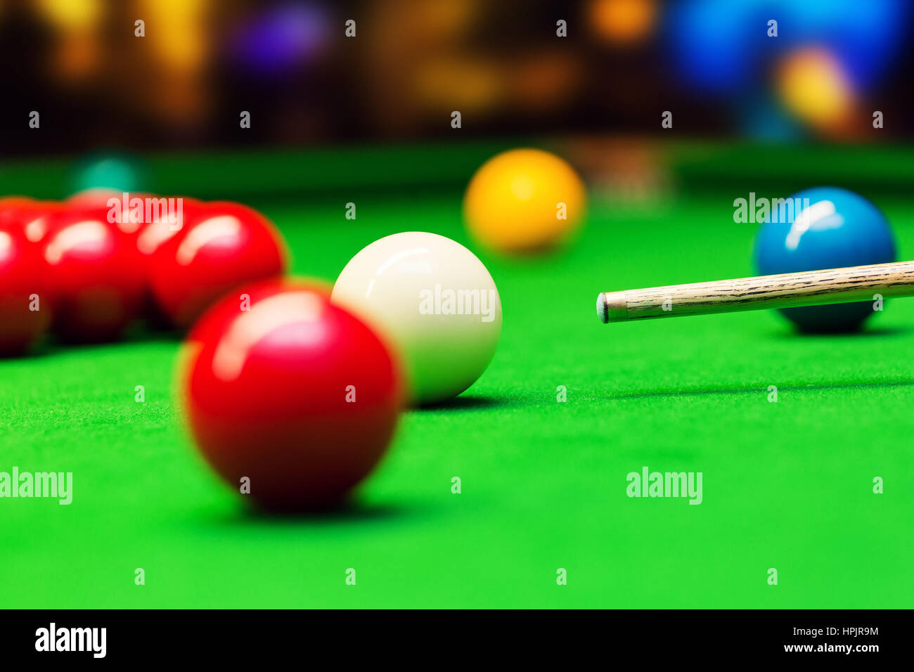 snooker - closeup of aiming the cue ball Stock Photo - Alamy