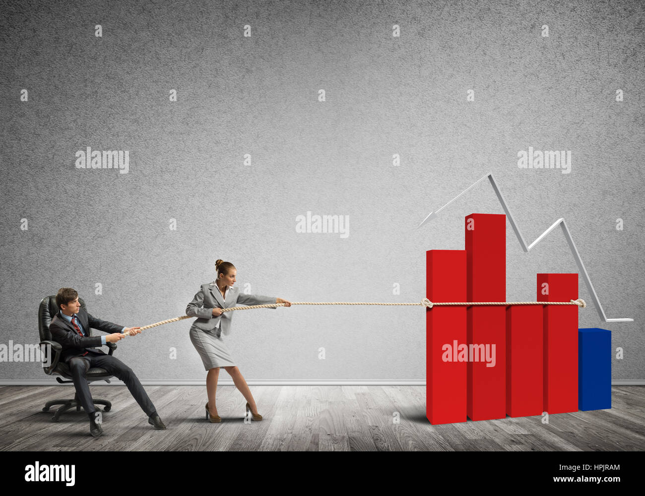 Businesspeople pulling with effort graph growth as a symbol of ...