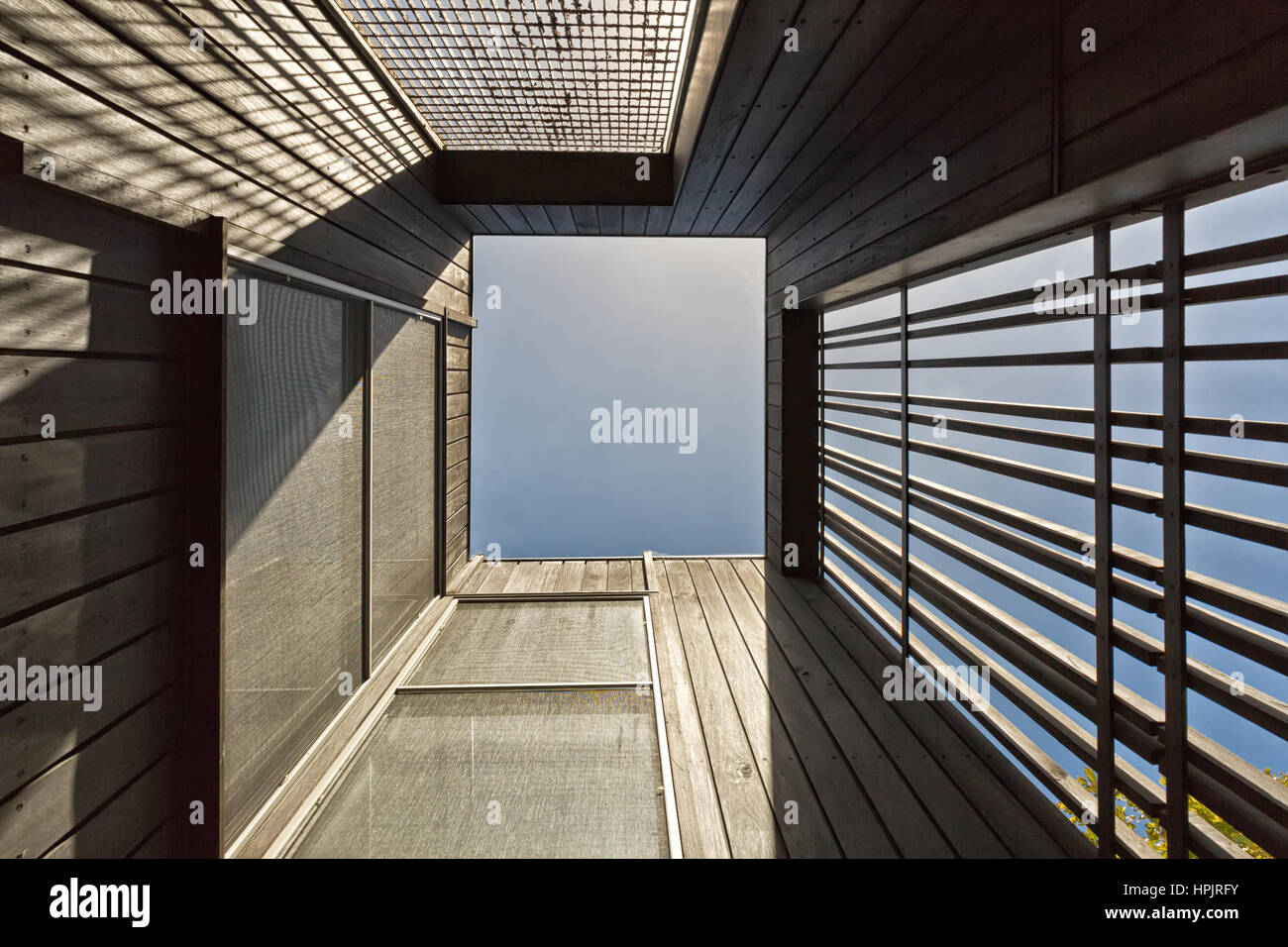 Urban Geometry, looking up to wooden building. Modern and abstract ...