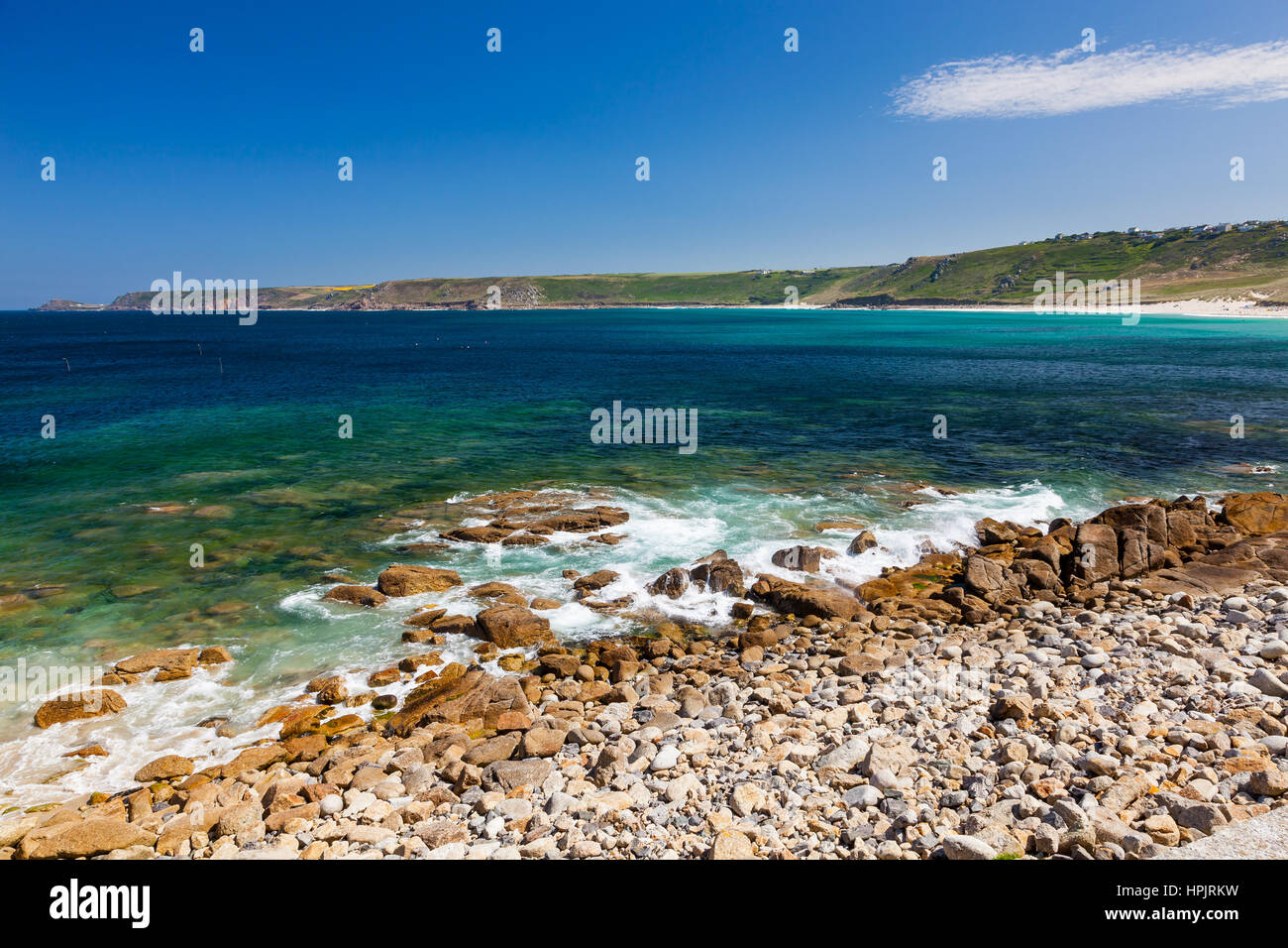 Stunning summers day on the seafront at Sennen Cove near Lands End ...