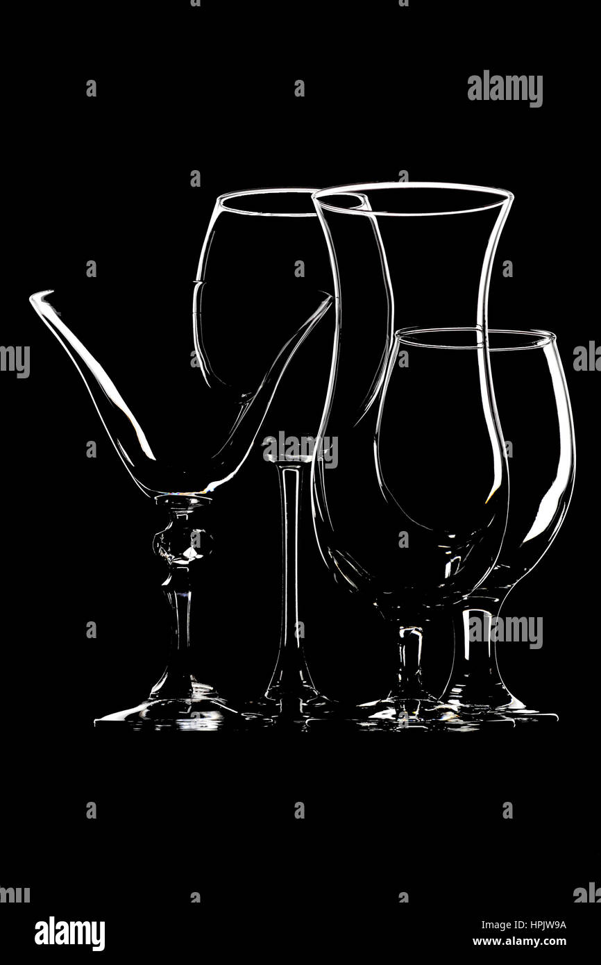 Cocktail glasses on black background beverage glassware Stock Photo - Alamy