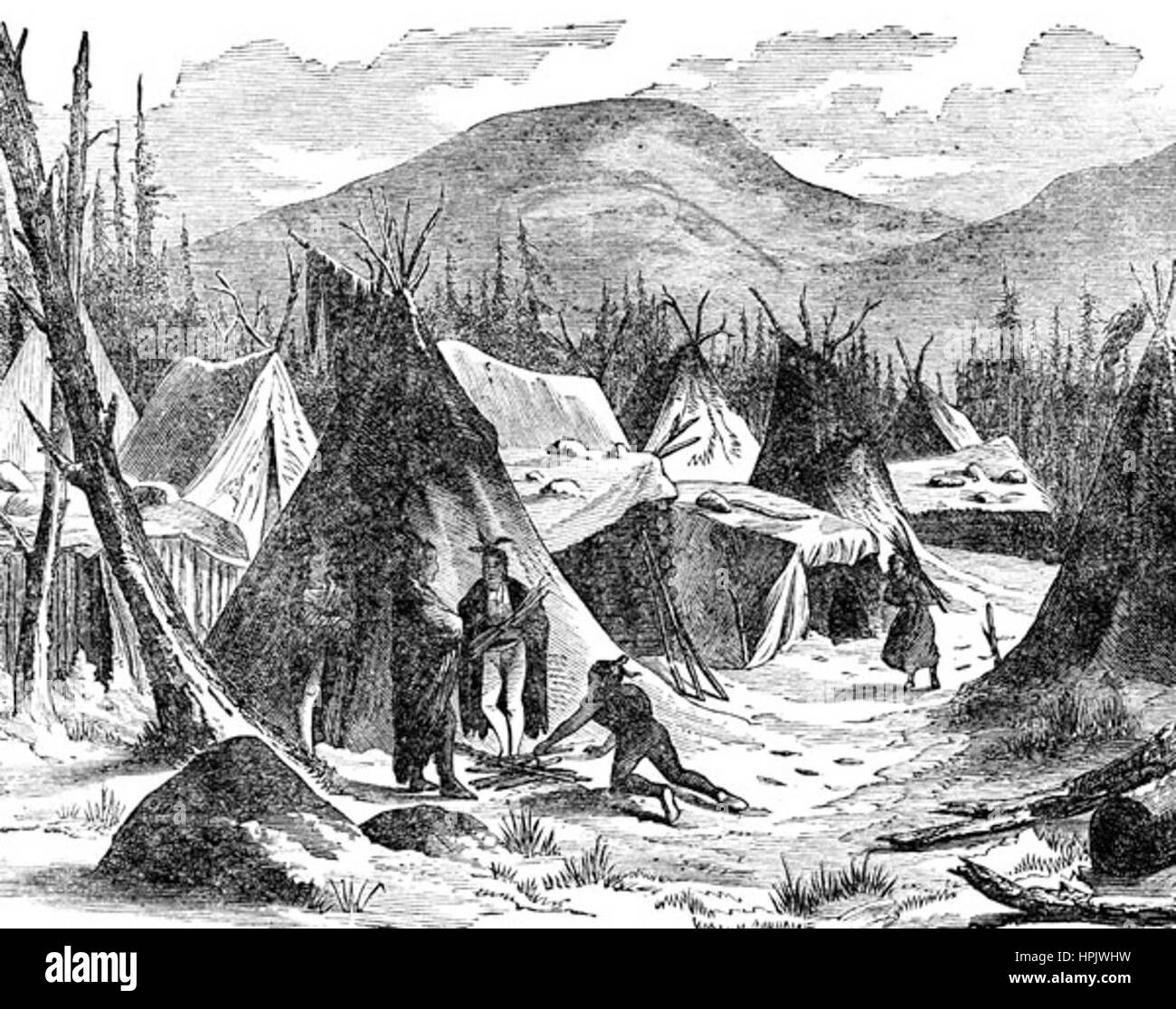 TEEPEES: INDIAN VILLAGE IN WINTER Stock Photo - Alamy