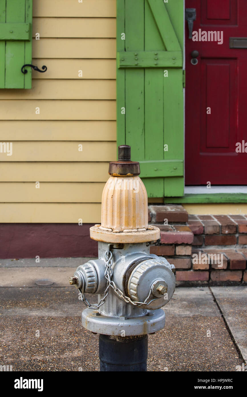A close-up shot of a fire hydrant in the French Quarter of New Orleans ...