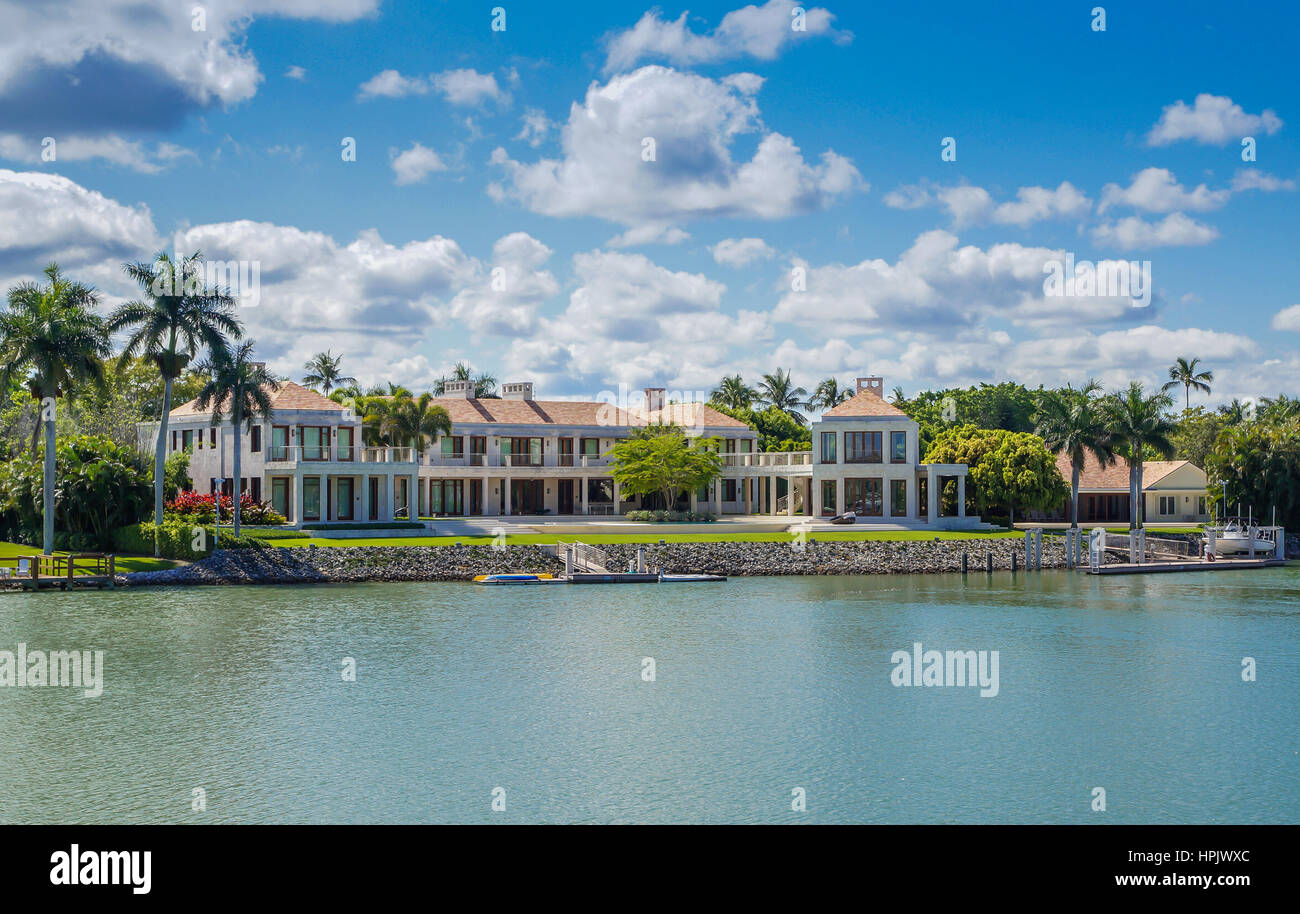 NAPLES, FLORIDA USA - May 8 2013: Large luxury waterfront mansion in ...
