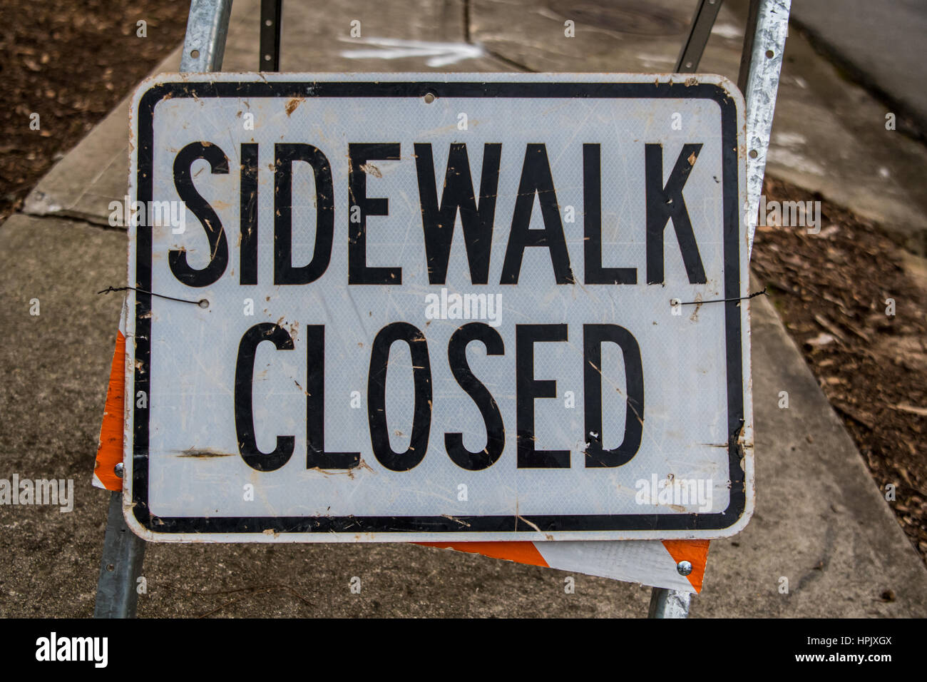 Sidewalk Closed Sign Fills Frame in construction zone Stock Photo - Alamy