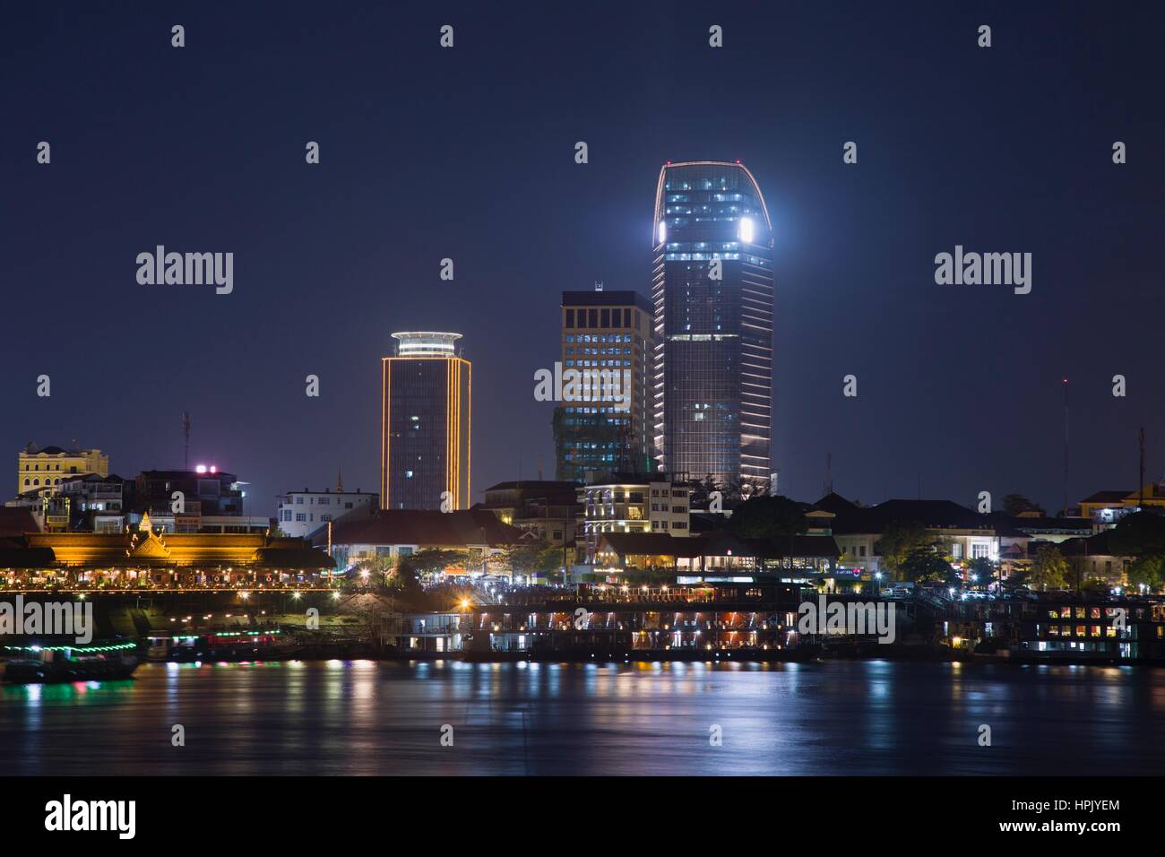 Phnom Penh City at night across the river, Cambodia Stock Photo - Alamy