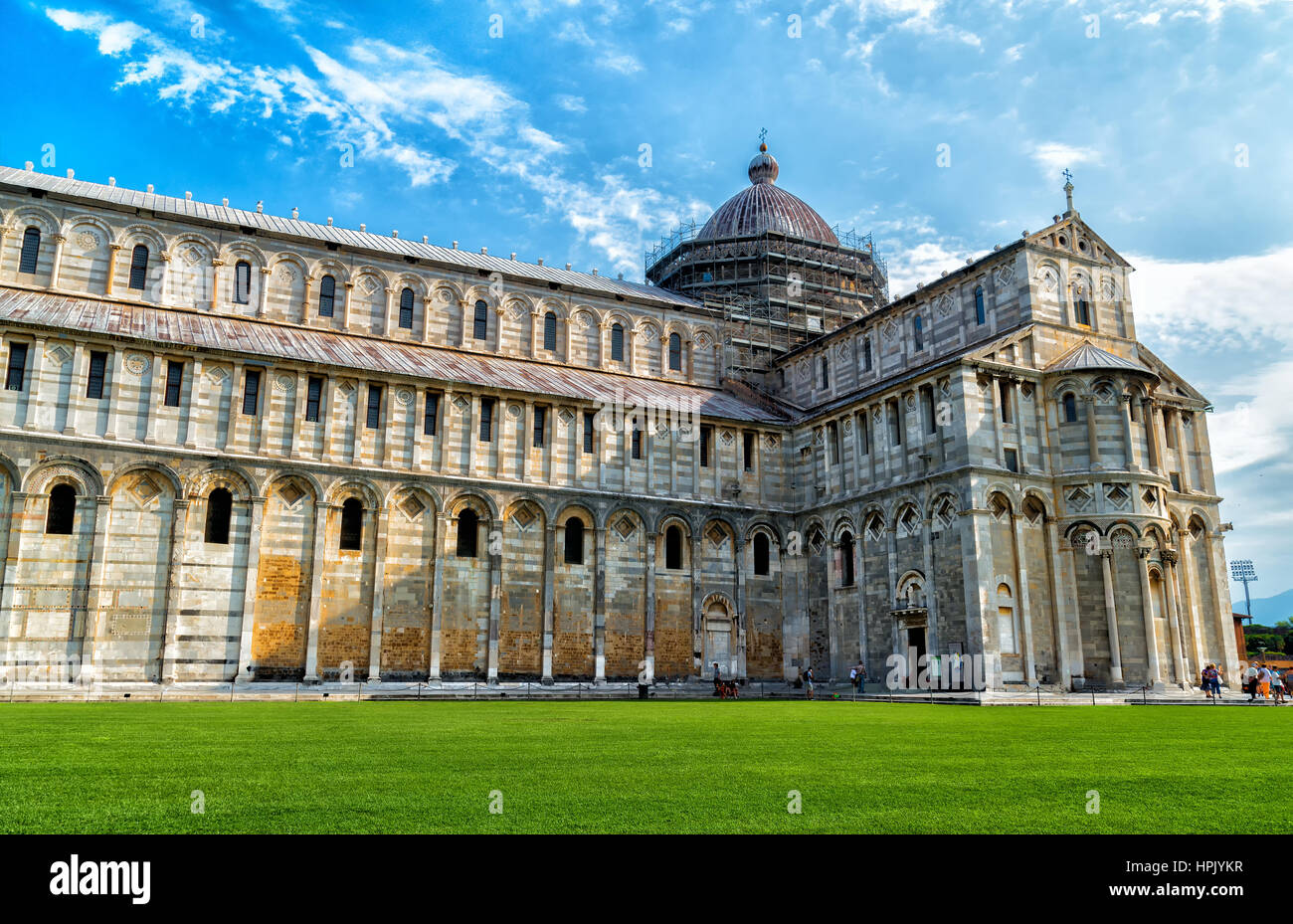 The Leaning Tower of Pisa and Pisa Cathedral with the blue sky ...