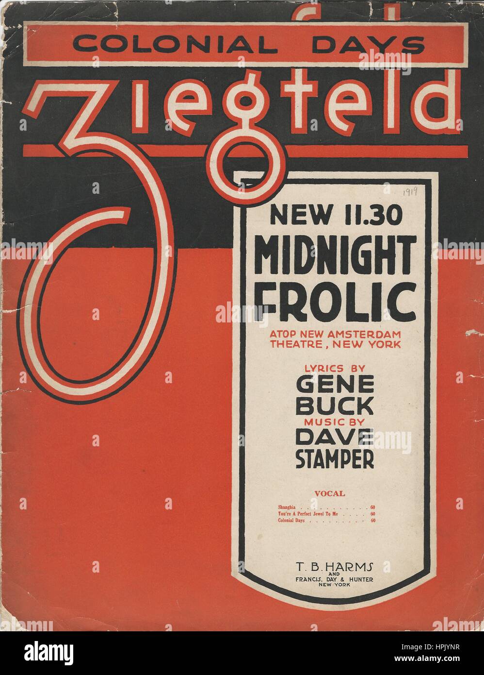 "Ziegfeld Midnight Frolic" 1919 Musical Sheet Music Cover Stock Photo ...