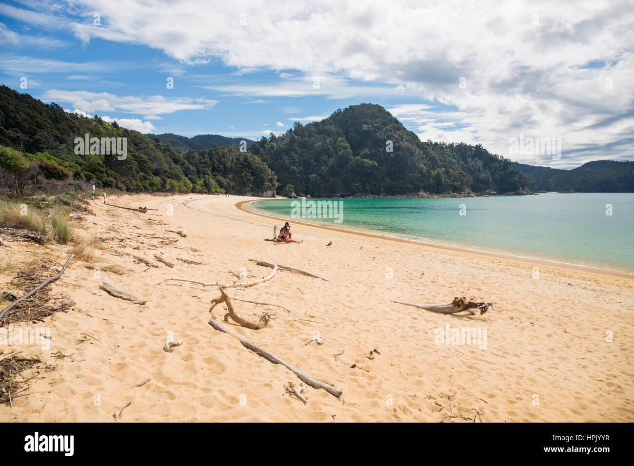 Abel Tasman National Park, Tasman, New Zealand. The beach at Anchorage, near Marahau, part of ...
