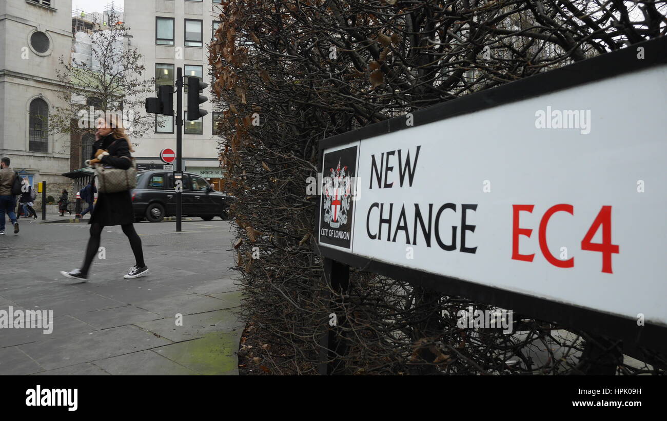 New Change road sign City of London Stock Photo - Alamy
