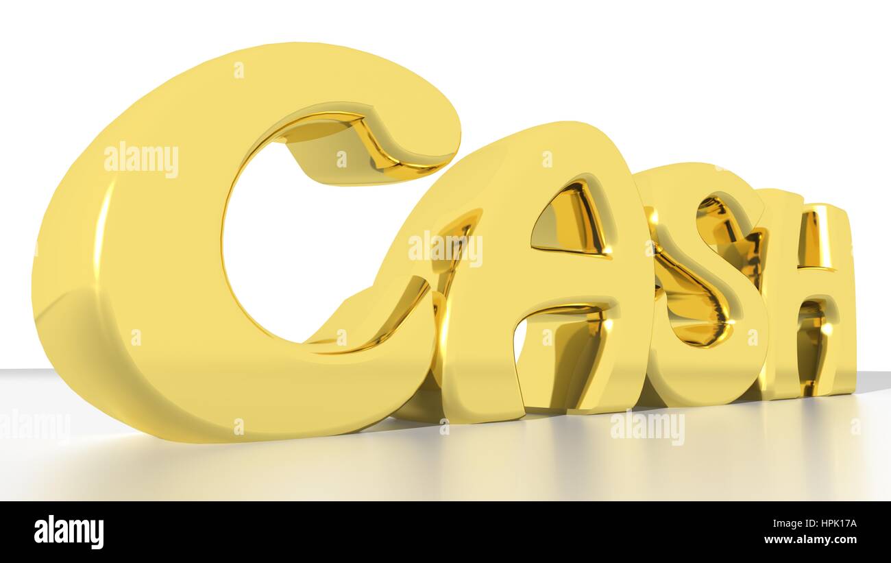 "CASH" written with golden 3D letters on white background Stock Photo ...