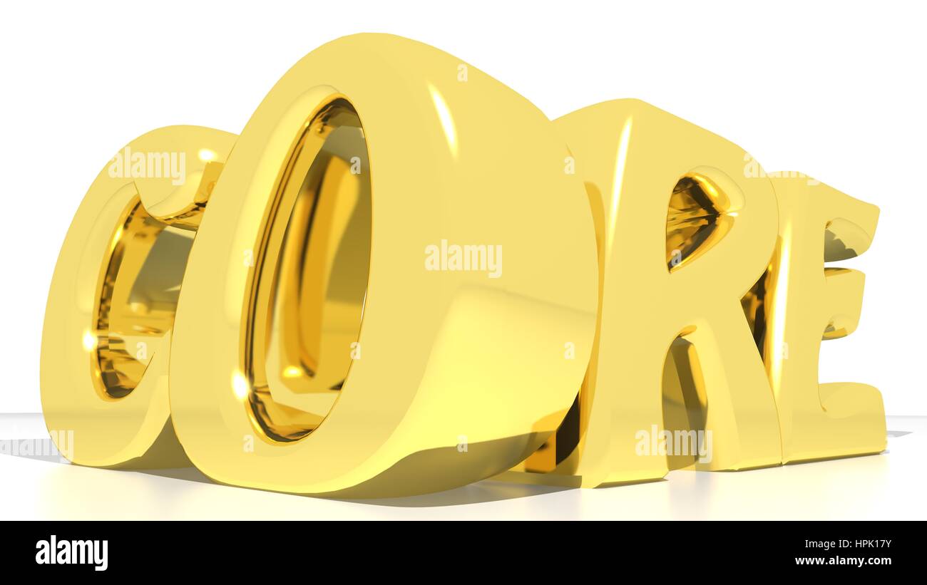 "CORE" written with 3D golden letters on white background Stock Photo ...