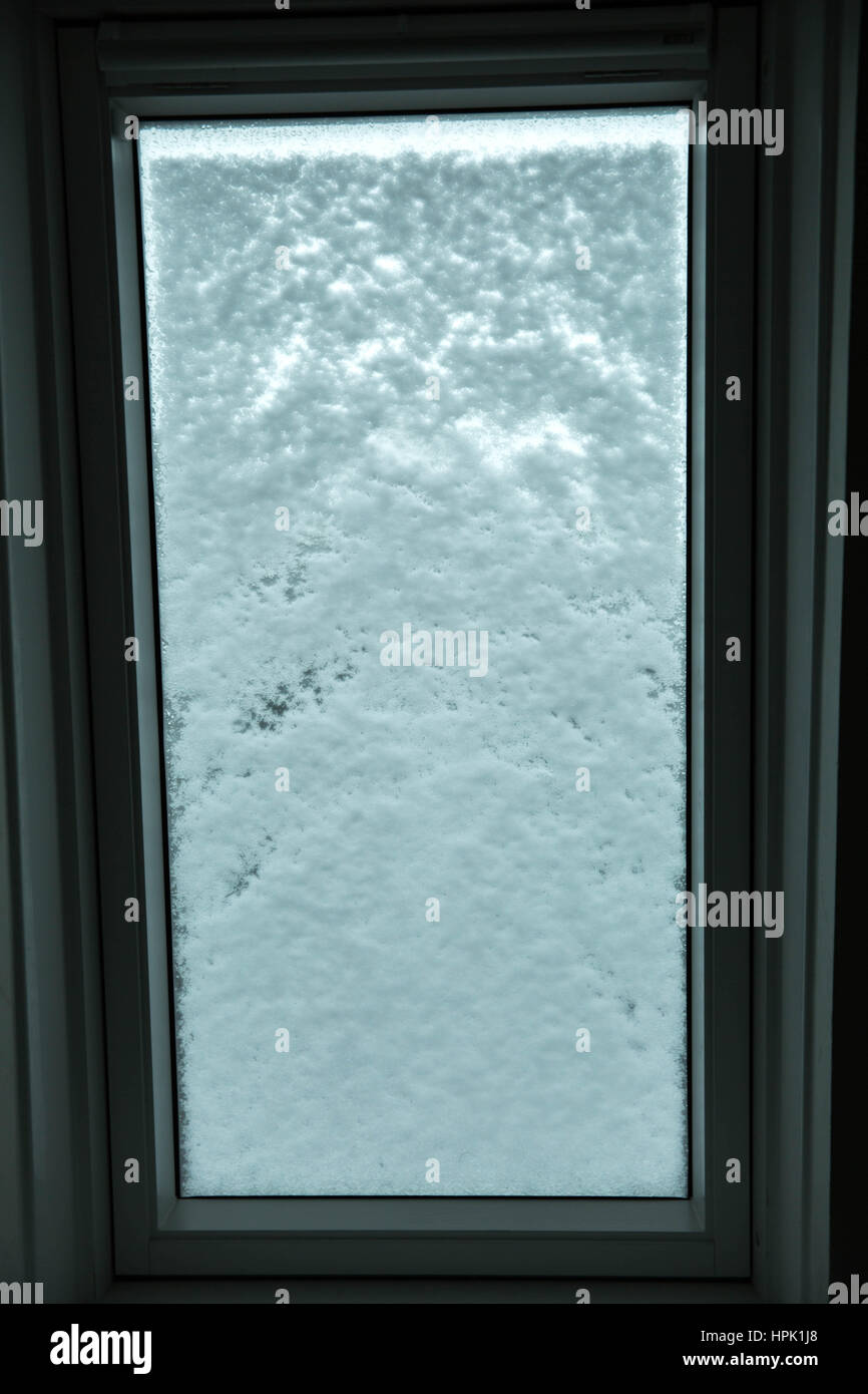 snow on window from inside Stock Photo - Alamy