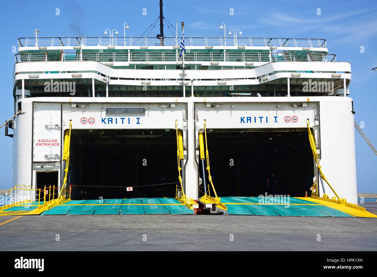 Anek Lines Kriti I car ferry loading ramps to car deck, Heraklion ...