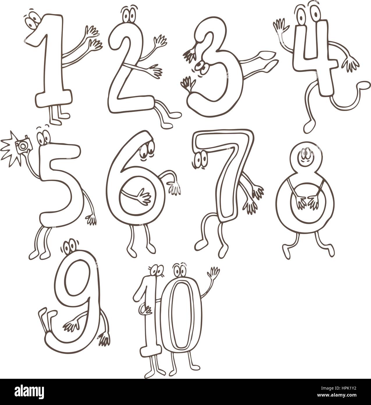 Set of cute and funny colorful number characters, cartoon vector ...