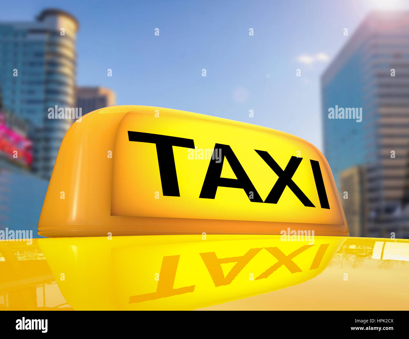3d rendering yellow taxi sign on taxi cap Stock Photo - Alamy