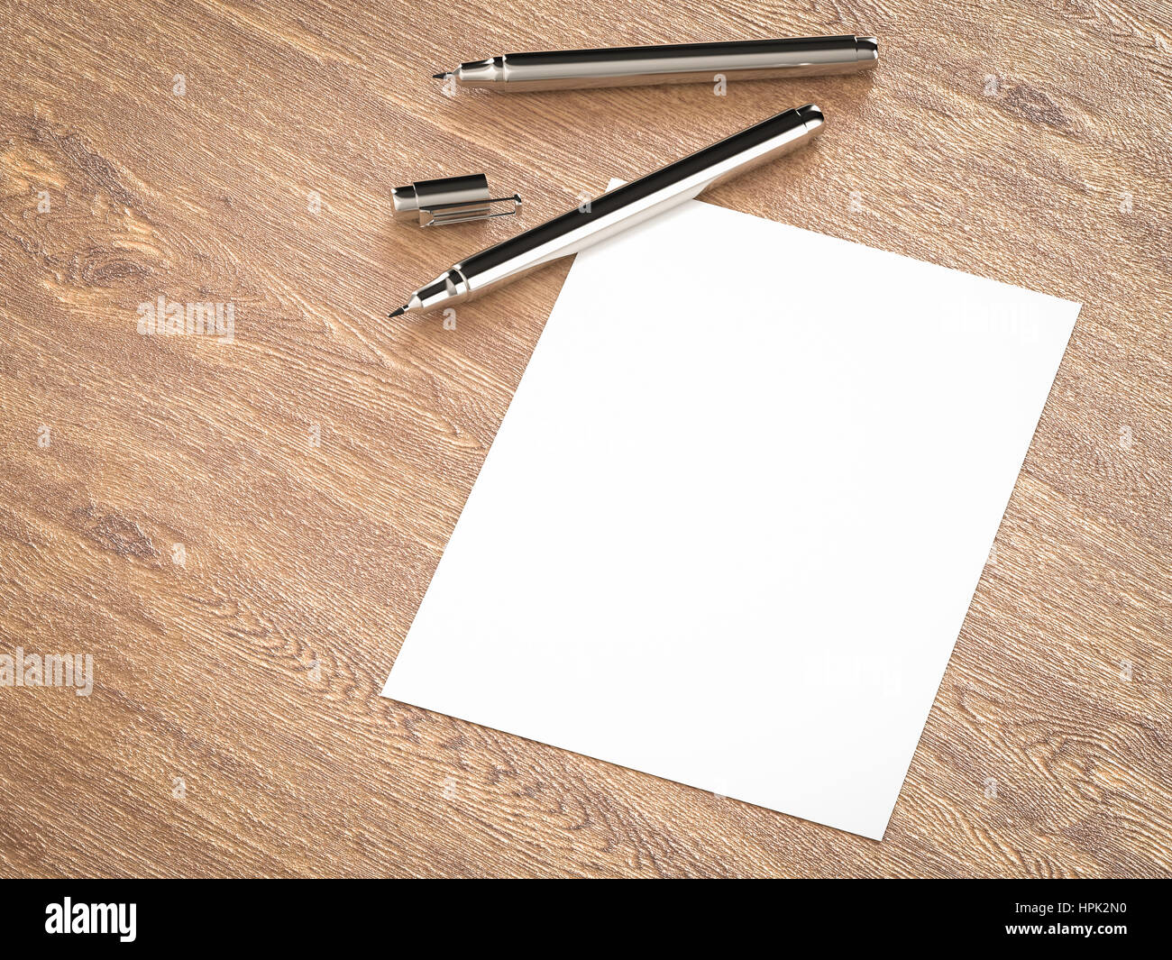 3d rendering white blank paper with pens Stock Photo - Alamy
