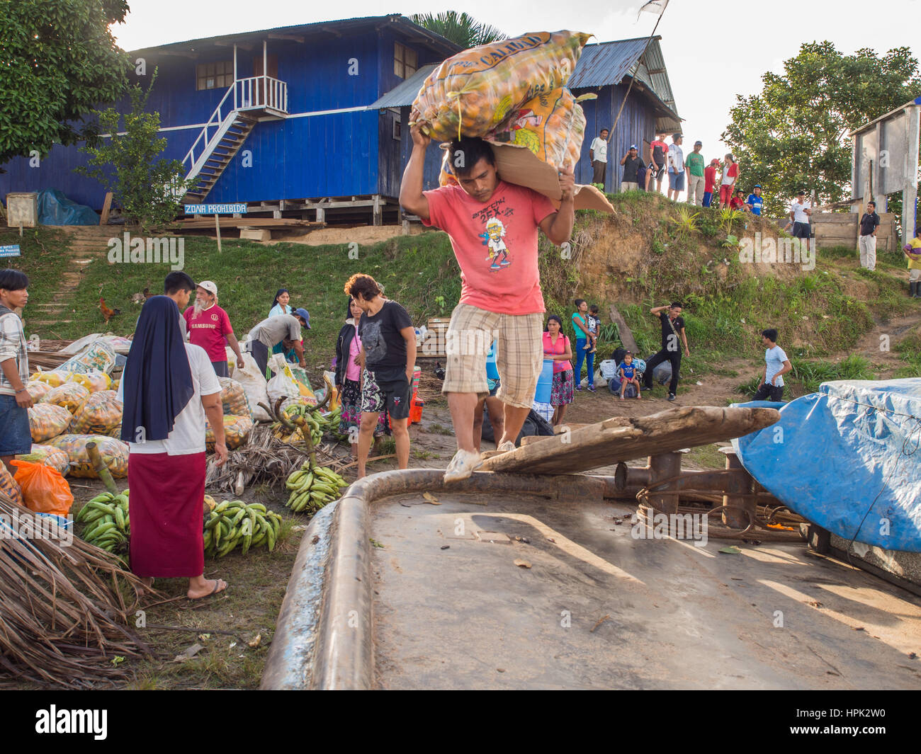 Amazon River, Peru - May 13, 2016: Market on the bank of Amazon river ...