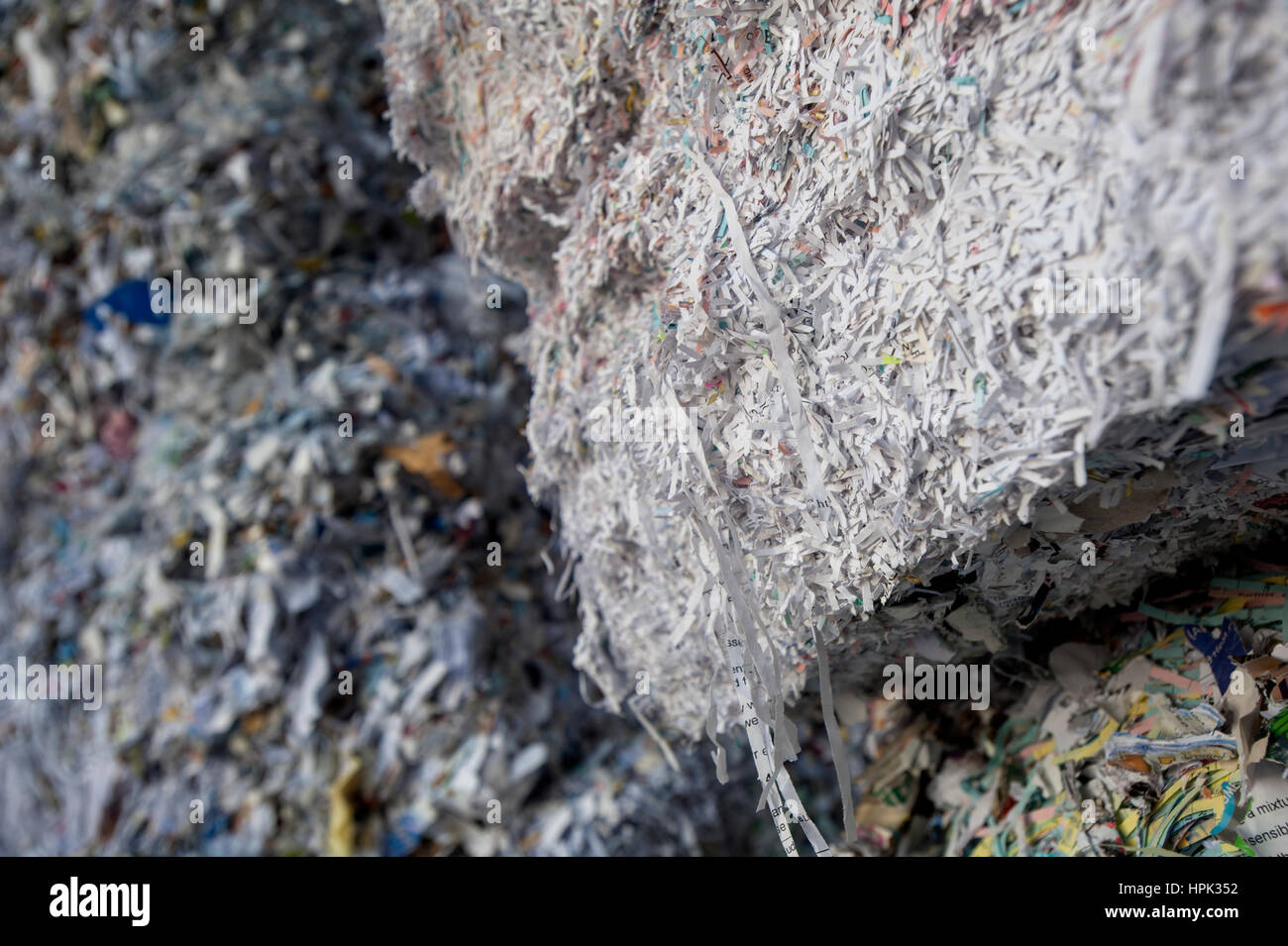 Bales of shredded paper at a recycling yard Stock Photo - Alamy