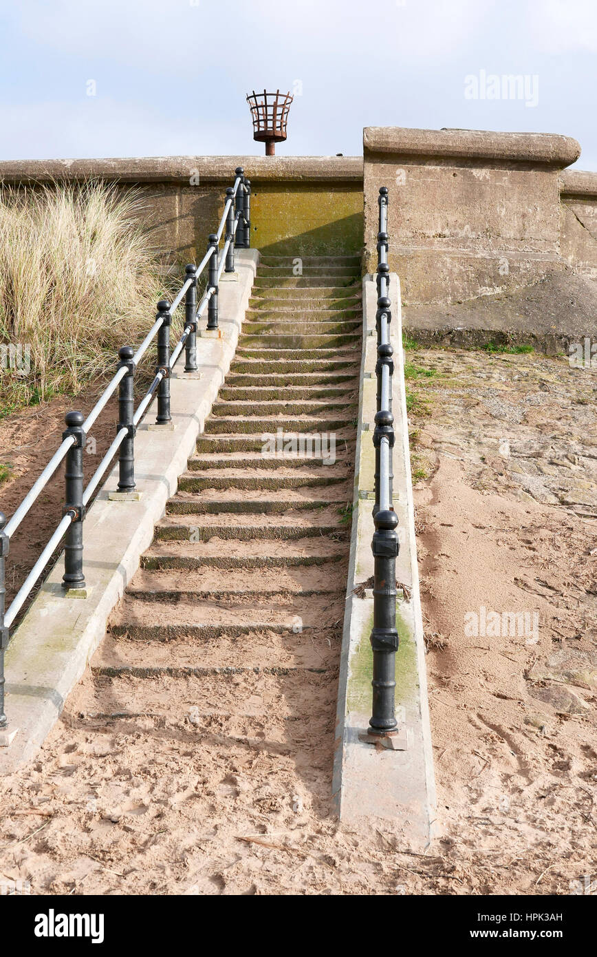 Fire beacon and stone steps to beach,Lytham St Annes,Lancashire,UK ...