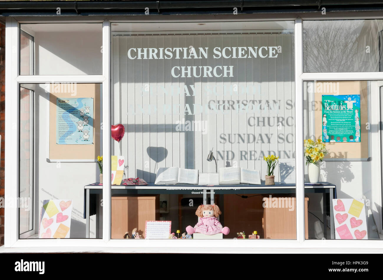 Christian Science Church front window display Stock Photo - Alamy