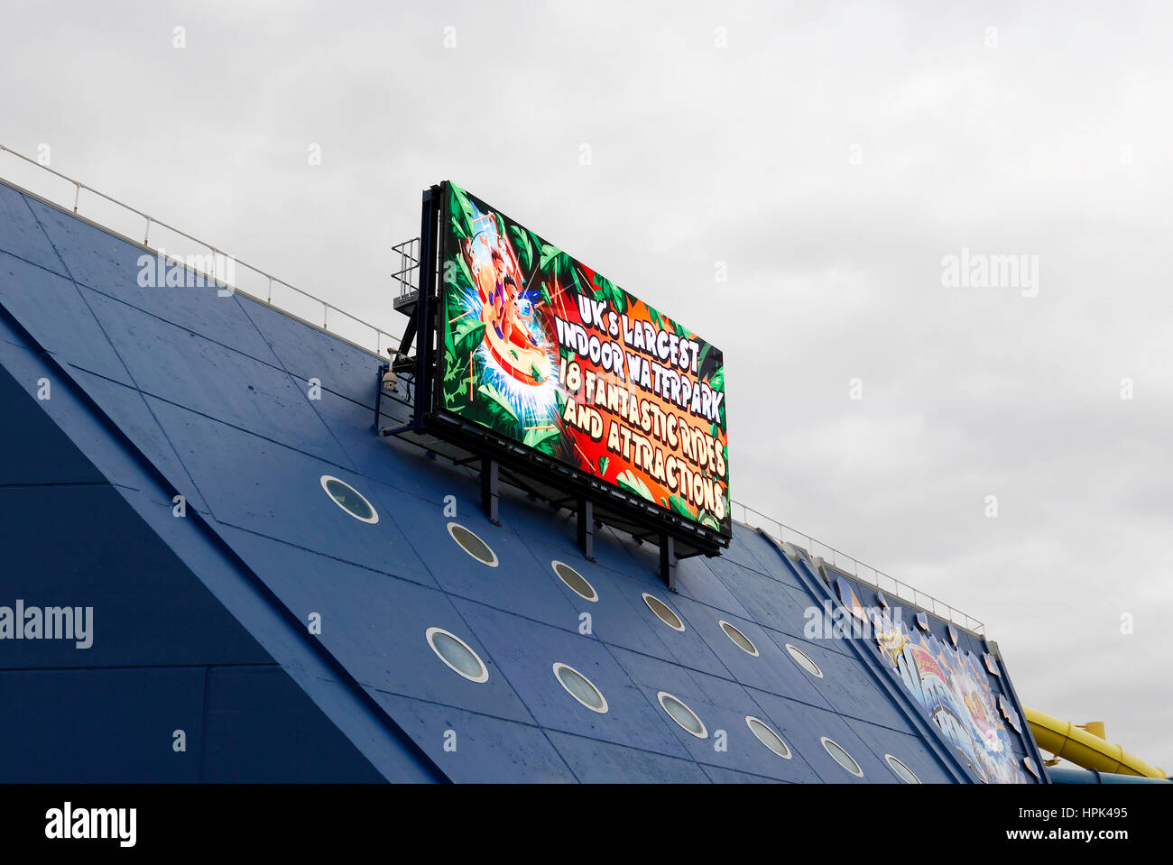 Giant video screen on the side of the UK's biggest water park, the ...