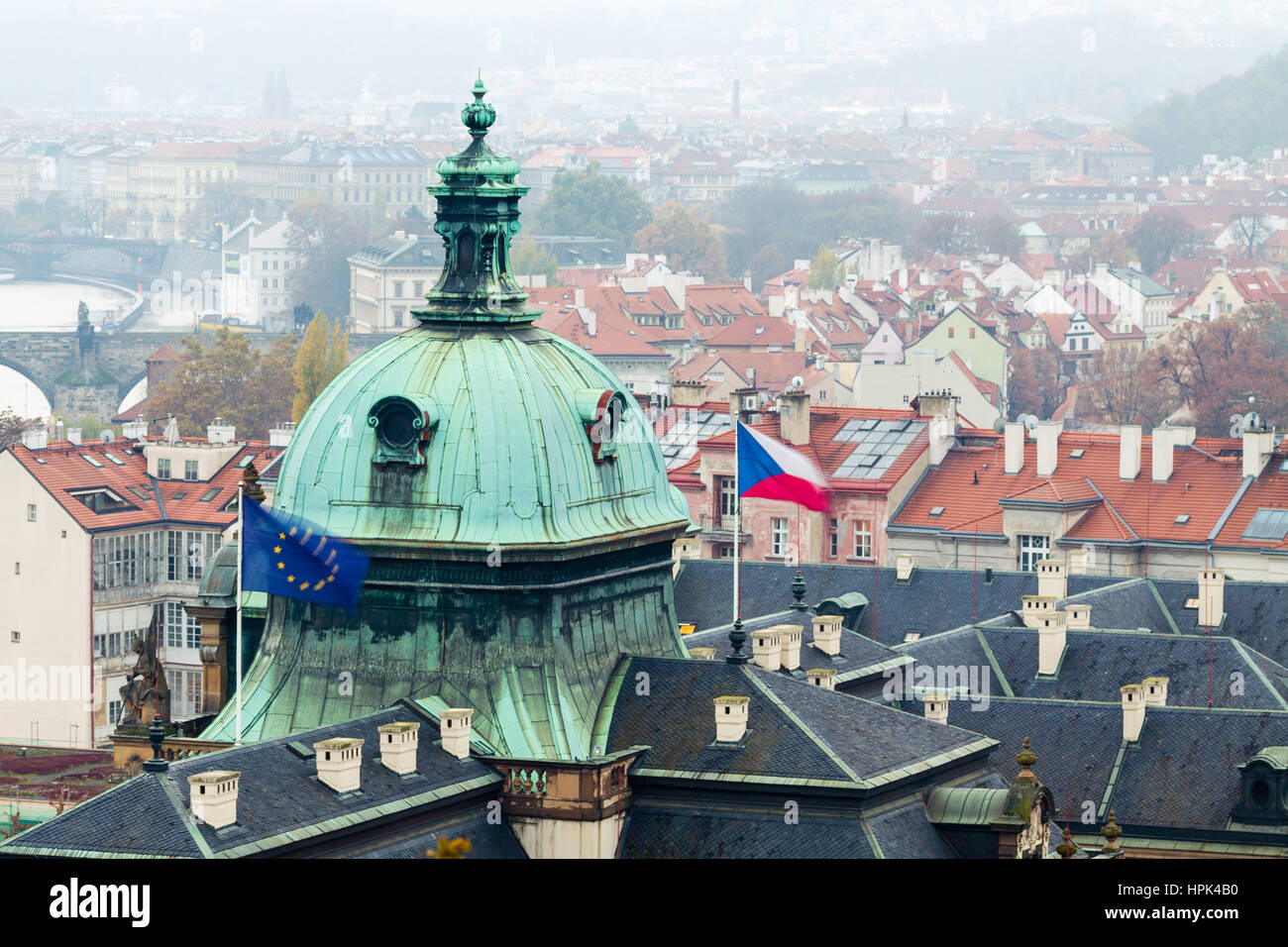 Prague rooftops panorama with the Straka Academy in front Stock Photo ...