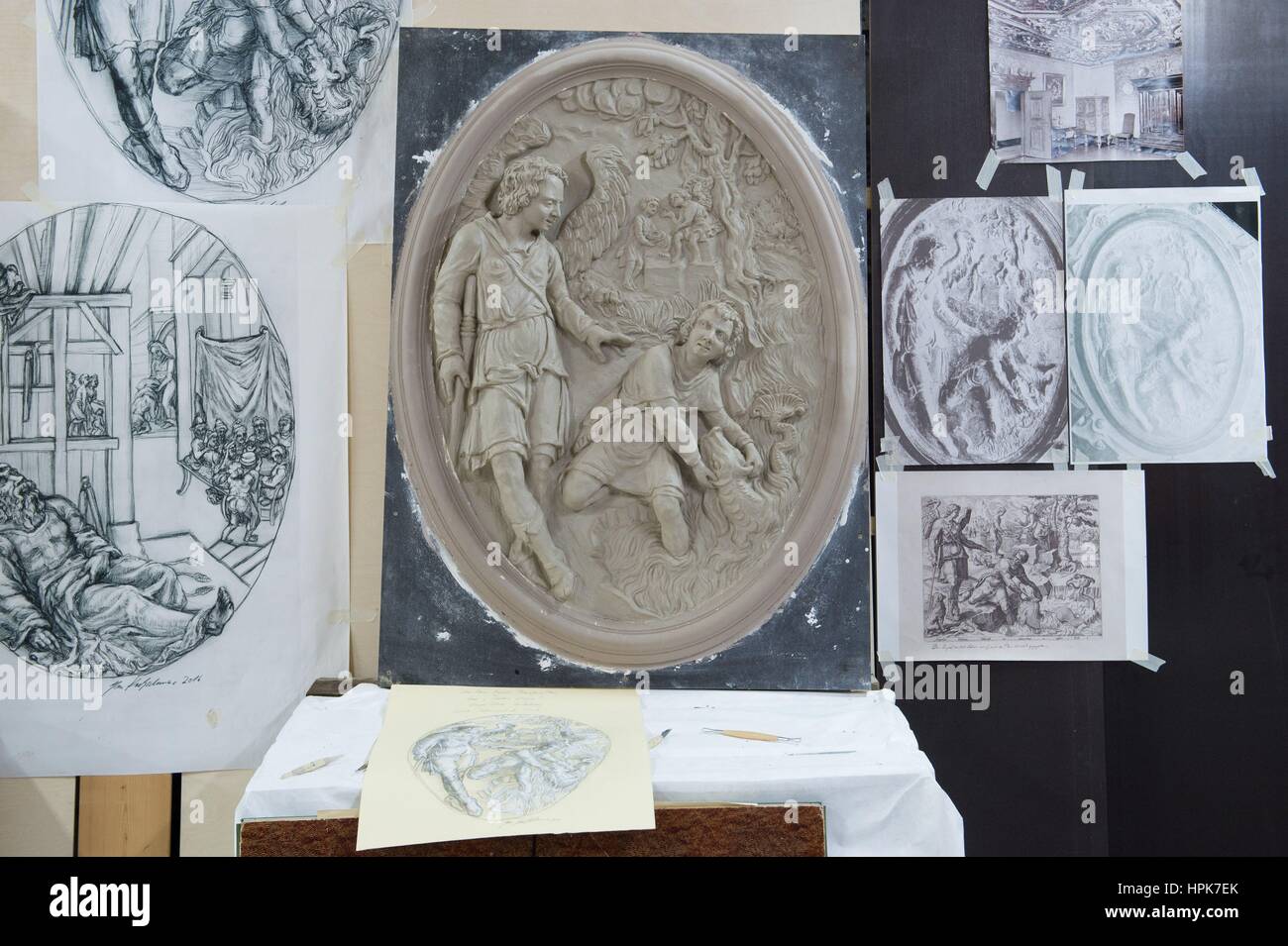 Ottendorf-Okrilla, Germany. 22nd Feb, 2017. An oval relief of the ...