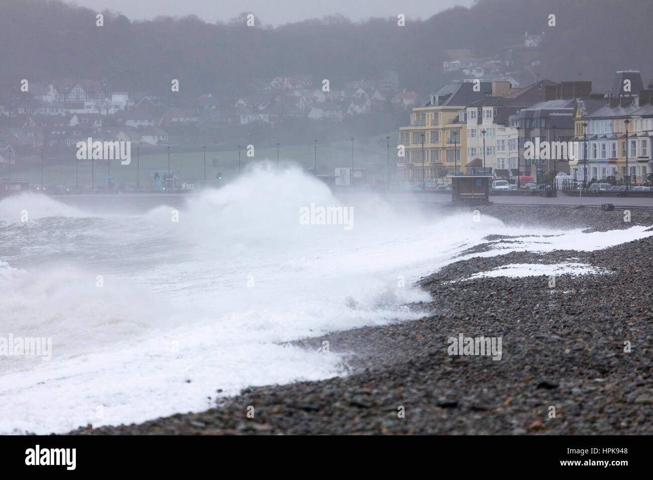Storm surge seas hit the coastal resort of Llandudno in North Wales as ...