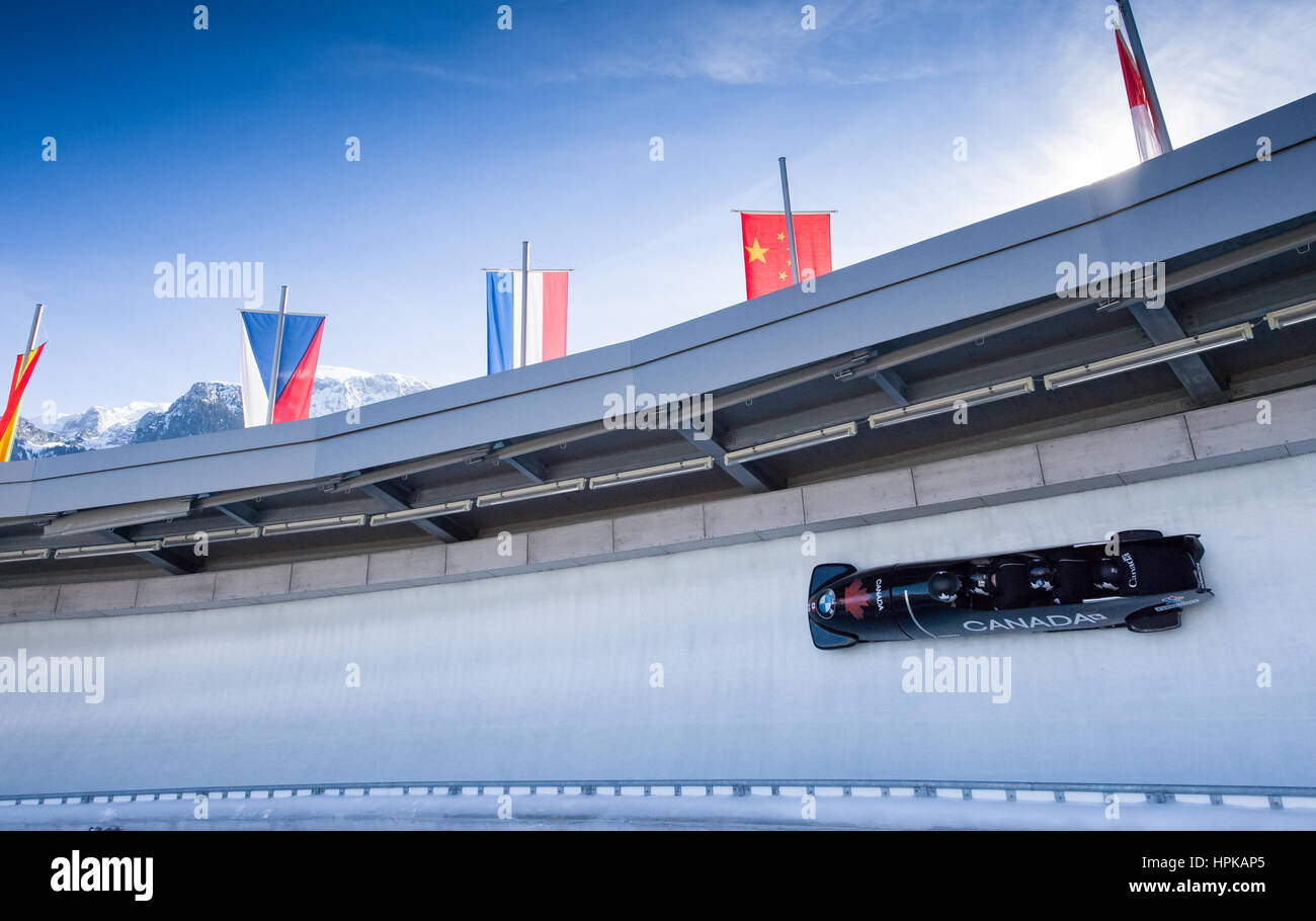 Koenigssee, Germany. 23rd Feb, 2017. Four-man bobsled with Chris Spring ...