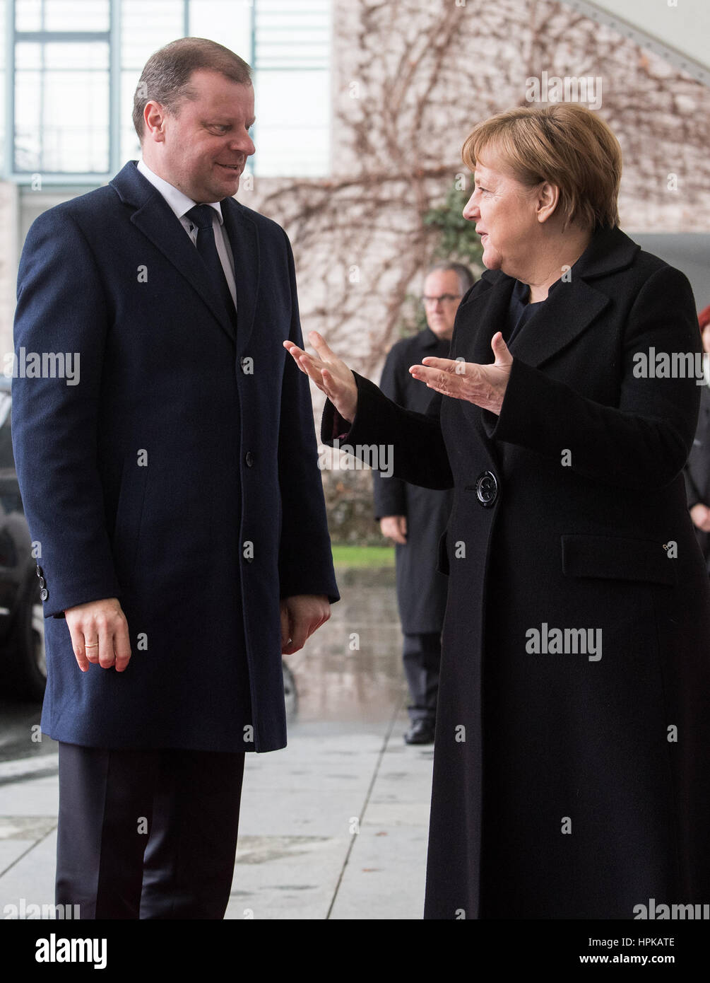 Berlin, Germany. 23rd Feb, 2017. German Chancellor Angela Merkel (R ...