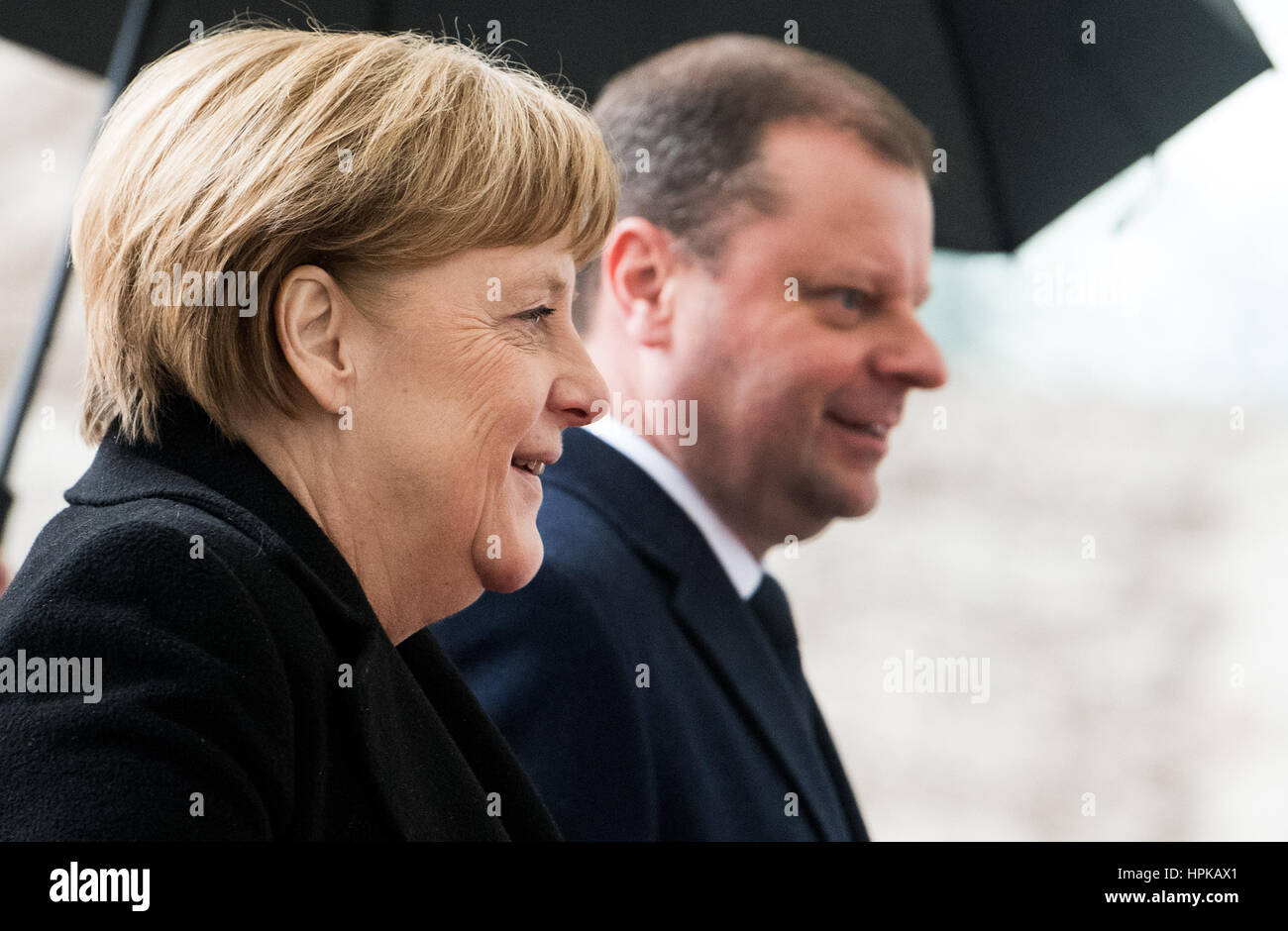 Berlin, Germany. 23rd Feb, 2017. German Chancellor Angela Merkel (L ...