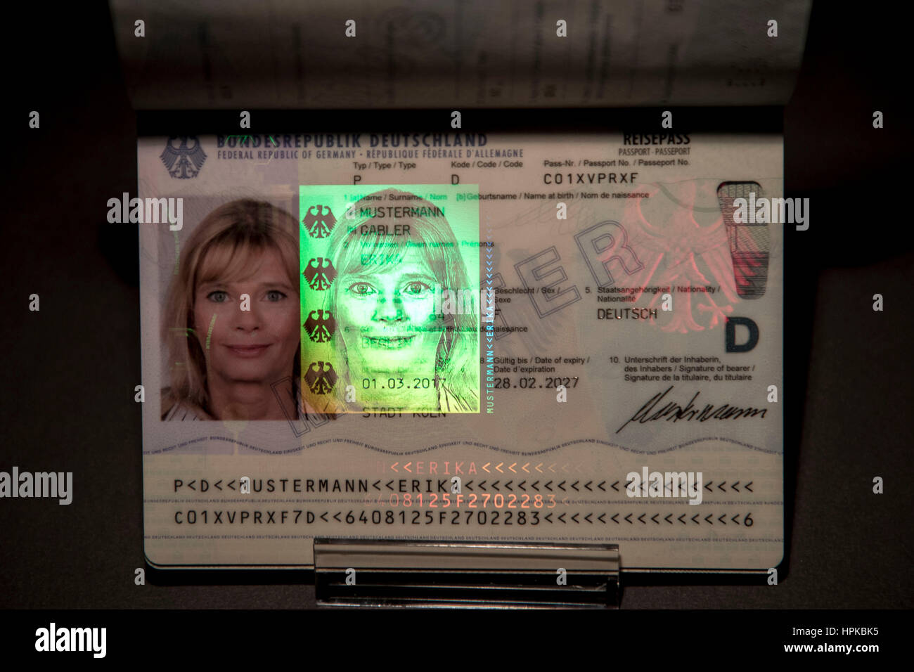 Berlin, Germany. 23rd Feb, 2017. A prototype of the new German passport ...