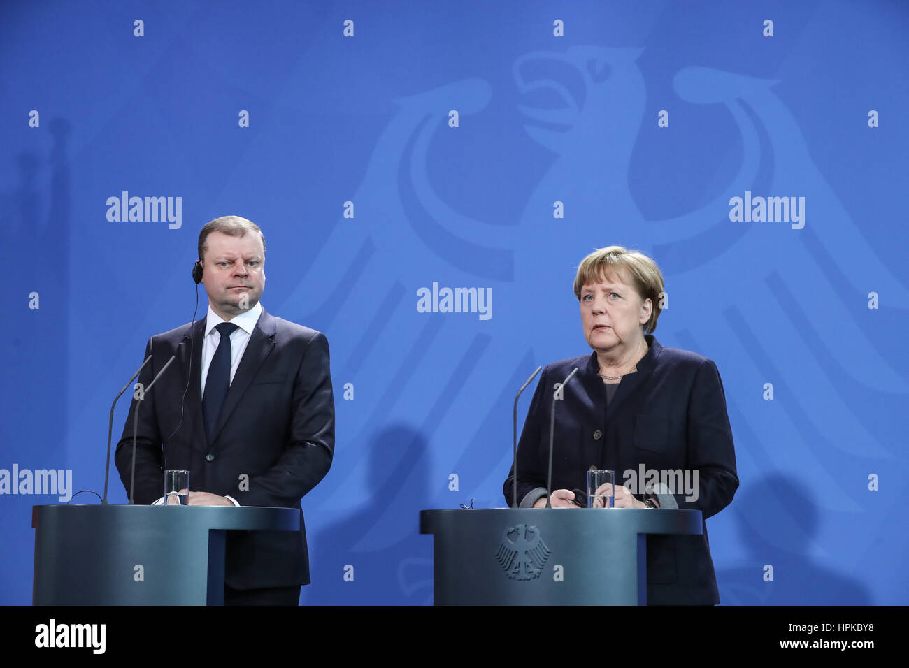 Berlin, Germany. 23rd Feb, 2017. German Chancellor Angela Merkel (R ...
