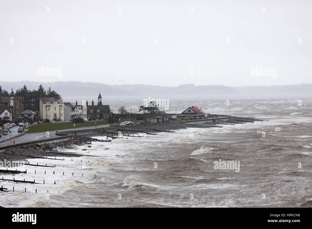 Llanfairfechan, North Wales, as Storm Doris batters the coastline Stock ...