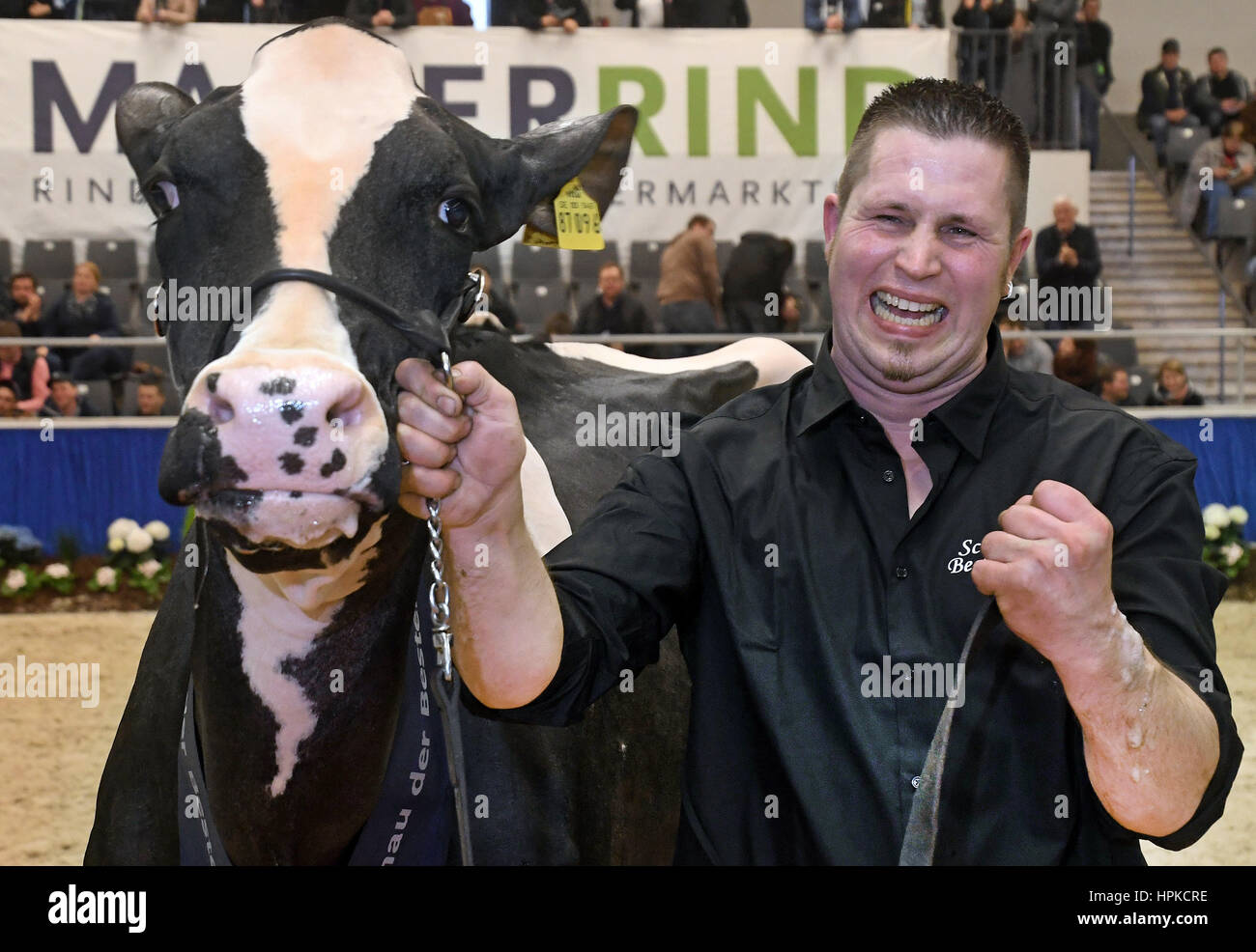 Verden, Germany. 25th Feb, 2017. Farmer Henrik Wille with his prize ...