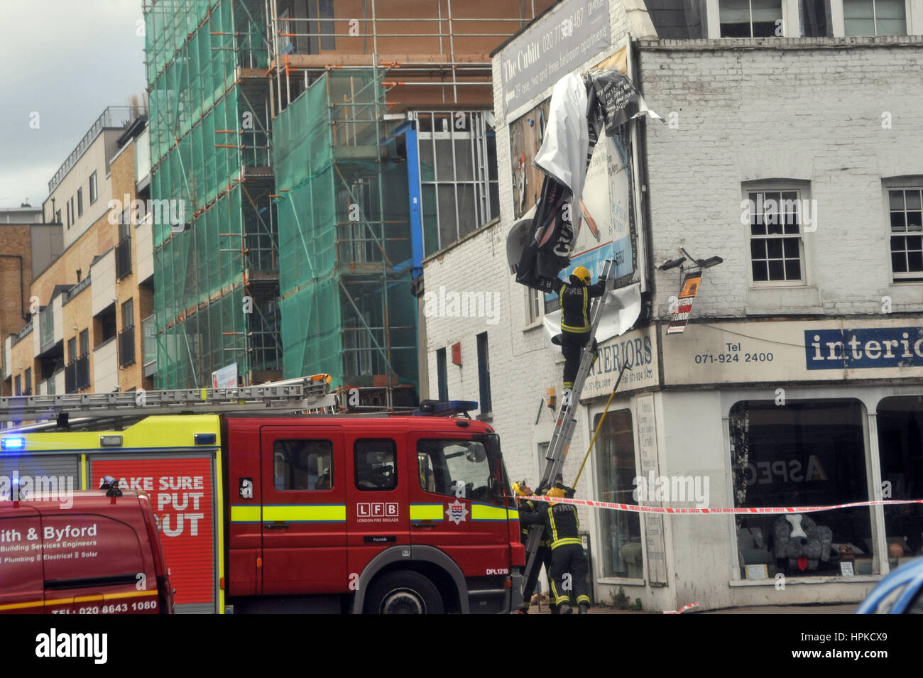 London, UK. 23rd Feb, 2017. UK Weather. London Fire Brigade attend ...