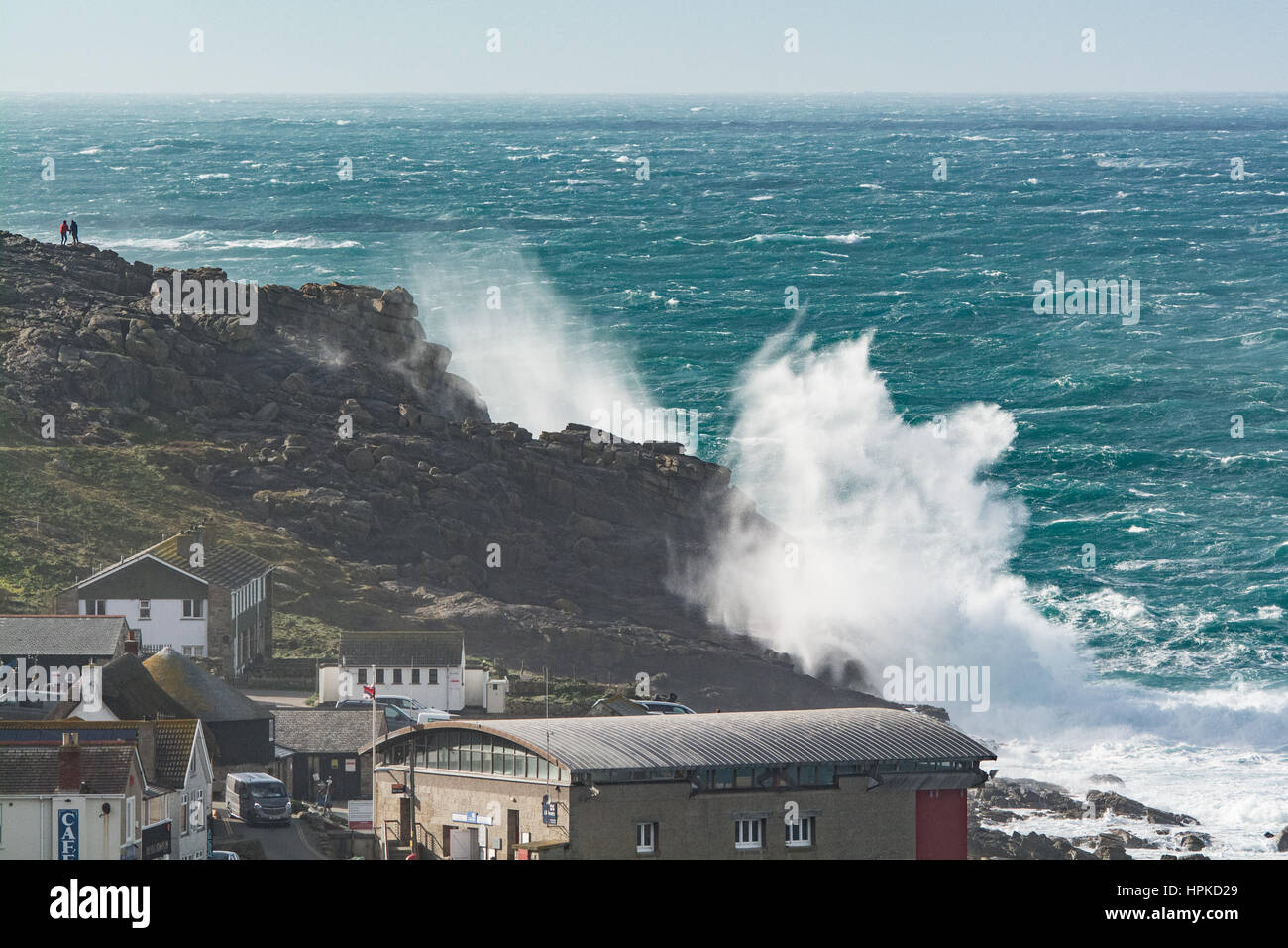 Sennen, Cornwall, UK. 23rd Feb 2017. UK Weather. Storm Doris whips up ...