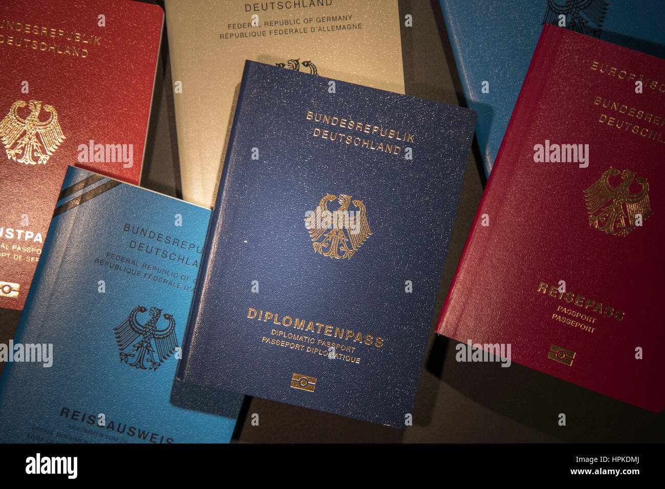 Berlin, Germany. 23rd Feb, 2017. The new German passport on display ...