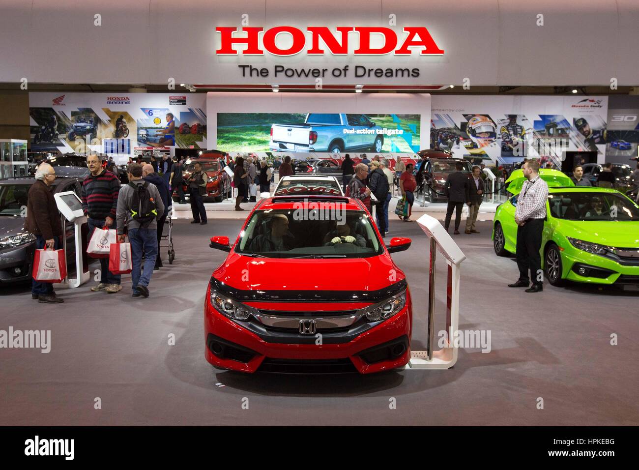 Toronto, Ontario, Canada. 22nd Feb, 2017. Honda cars on display during ...