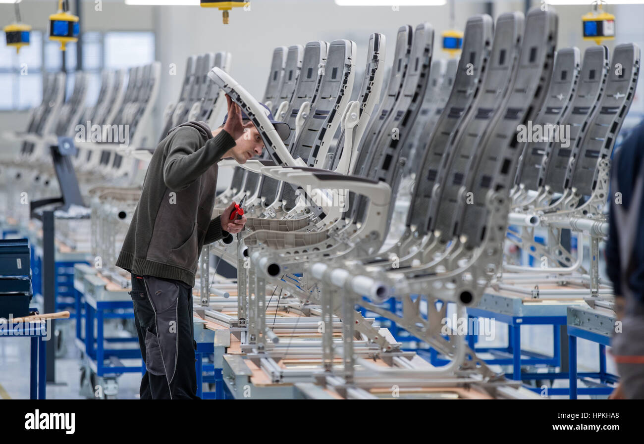 Schwerin, Germany. 22nd Feb, 2017. An employee with ZIM Flugsitz GmbH ...
