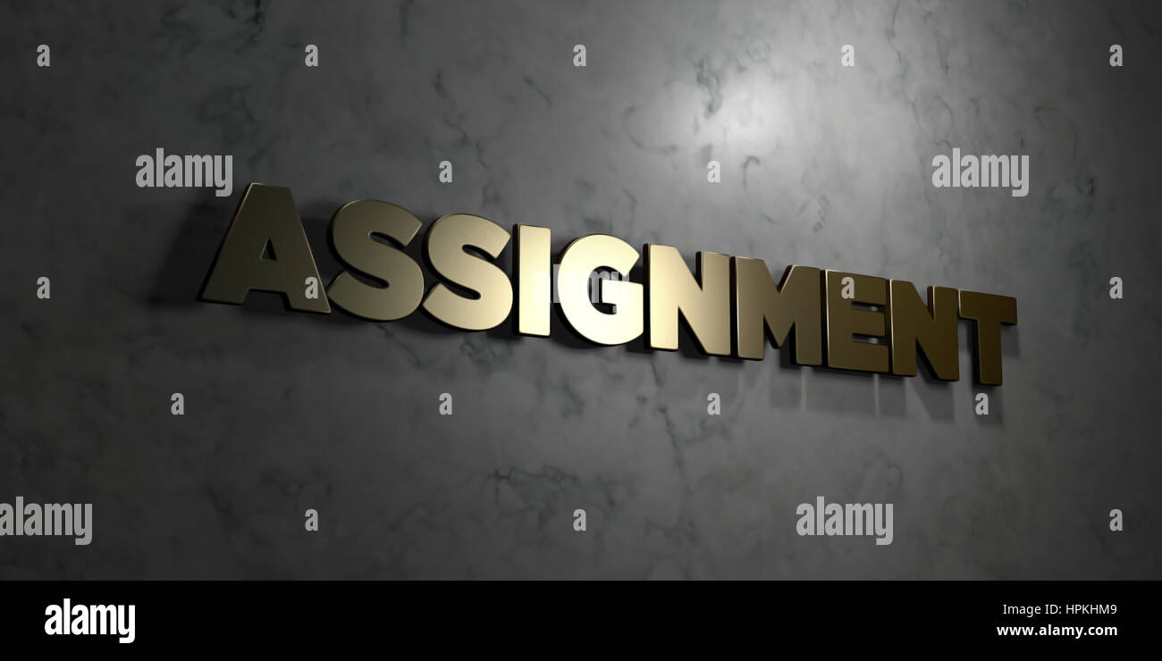 Assignment - Gold text on black background - 3D rendered royalty free ...