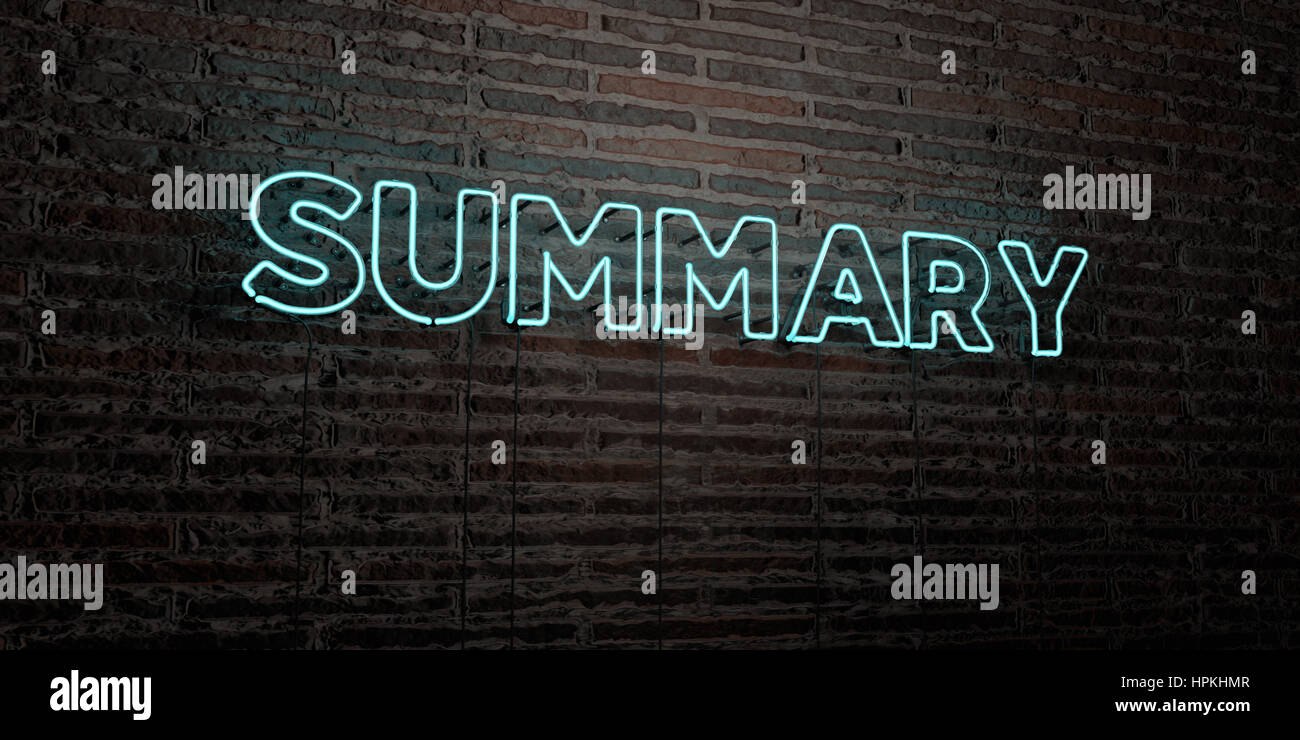 SUMMARY -Realistic Neon Sign on Brick Wall background - 3D rendered ...
